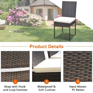 Tangkula 5 Piece Patio Wicker Dining Set, Outdoor Rattan Table and Chairs with w/Tempered Glass Table Top & Padded Cushions, Wicker Patio Conversation Furniture Set for Balcony Patio Garden Poolside