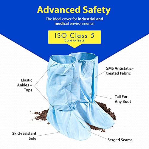 Quest Traction Disposable Boot and Shoe Covers - 18" Tall Non-Slip Protectors - Water and Skid Resistant Boot Covers - Hazmat Shoe Covers - Blue, Large, 3 Pairs