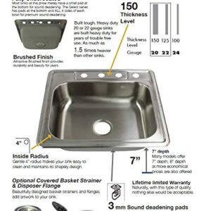 Transolid STSB25226-1 Select 1-Hole Drop-in Single Bowl Gauge Stainless Steel Kitchen Sink, 25-in x 22-in x 6-in, Brushed Finish