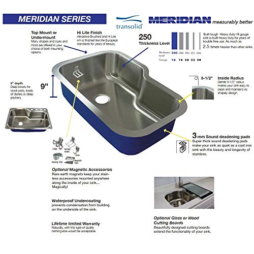 Transolid MTDD33229-1 Stainless Steel Kitchen Sink, 33-in x 22-in x 9