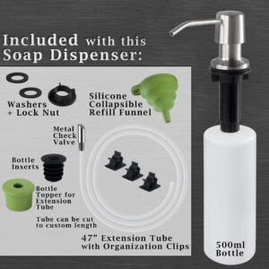 Built in Sink Soap Dispenser for Kitchen Sink, (Stainless Steel) Countertop Soap Dispenser Pump with 47" Extension, 4” Spout and 16oz Capacity Bottle