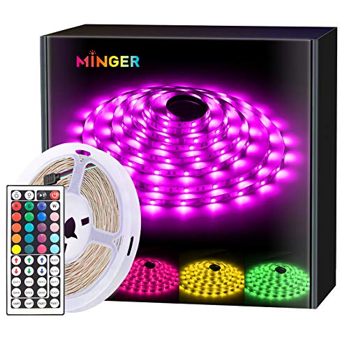 MINGER RGB LED Strip Lights, 16.4ft Color Changing Light Strips with Remote Controller, Protective Coating, 5050 LED and DIY Mode, Dimmable Full Light Strips for Bedroom, Room, Kitchen