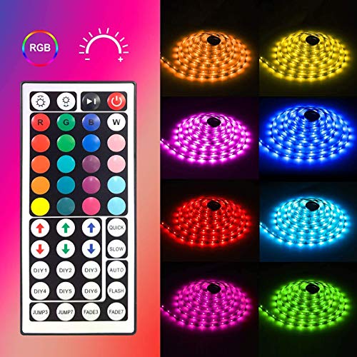 MINGER RGB LED Strip Lights, 16.4ft Color Changing Light Strips with Remote Controller, Protective Coating, 5050 LED and DIY Mode, Dimmable Full Light Strips for Bedroom, Room, Kitchen