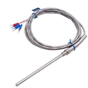 TWTADE Stainless Steel PT100 RTD Thermistor Temperature Sensor Probe,100mm / 4" Long Probe Thermocouple, Probe Diameter :5mm / 0.2" (Temperature Rang: -50~420°C) 5mm x 100mm x 2M MT-225A-100mm