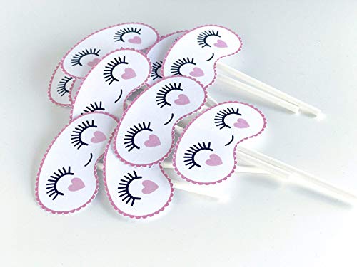 Slumber Party Cupcake Toppers 12 pcs, Spa Mask Cake Picks Birthday Decoration Party Supplies, Pink Girls Sleepover Baby Shower Themed