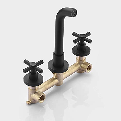 sumerain Matte Black Bathroom Faucet,Wall Mount Black Bathroom Faucets and Rough-in Valve Included