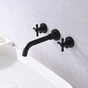 sumerain Matte Black Bathroom Faucet,Wall Mount Black Bathroom Faucets and Rough-in Valve Included