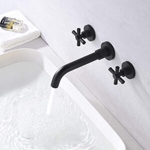 sumerain Matte Black Bathroom Faucet,Wall Mount Black Bathroom Faucets and Rough-in Valve Included