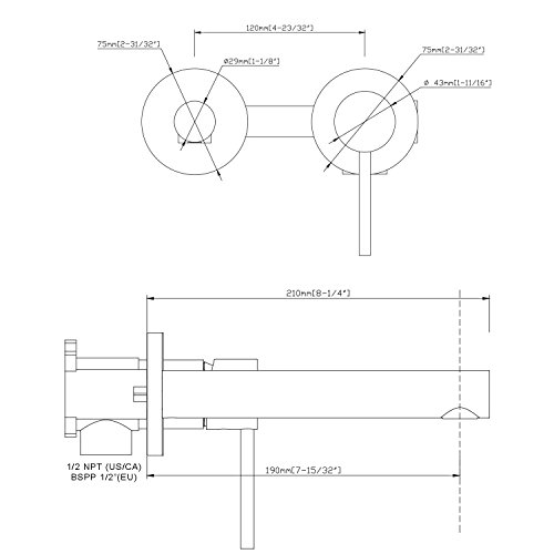 Sumerain Wall Mount Bathroom Faucet Brushed Nickel,Valve Included