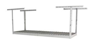 monsterrax overhead garage storage rack 2 x 6 ceiling rack for garage shelving, organization, & storage, adjustable hanging storage for bikes, equipment & bins (white, 24"- 45" ceiling drop)