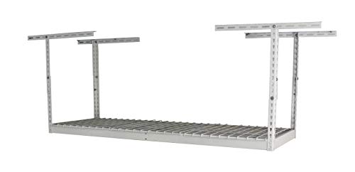 MonsterRax Overhead Garage Storage Rack 2 x 6 Ceiling Rack for Garage Shelving, Organization, & Storage, Adjustable Hanging Storage for Bikes, Equipment & Bins (White, 24"- 45" Ceiling Drop)