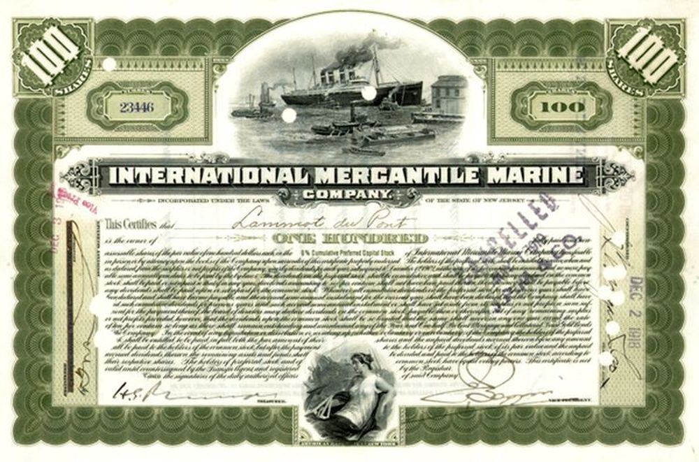 1917 SCARCE ORIGINAL TITANIC STOCK CERTIFICATE ENGRAVED IN 1902! HAND SIGNED Various Share Amounts EXTREMELY FINE