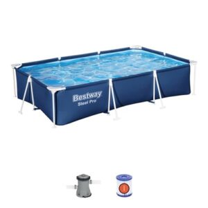 bestway steel pro 9.8' x 6.6' x 26" rectangular steel frame above ground outdoor backyard swimming pool set with 330 gph filter pump