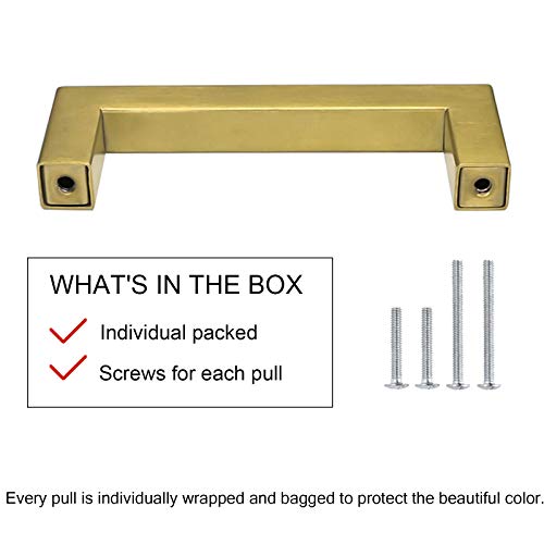 goldenwarm 5 Inch Gold Cabinet Pulls 10 Pack Brushed Brass - LSJ12GD128 Gold Cabinet Handles Square Brushed Gold Kitchen Hardware Pulls for Dresser Drawers