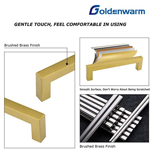 goldenwarm 5 Inch Gold Cabinet Pulls 10 Pack Brushed Brass - LSJ12GD128 Gold Cabinet Handles Square Brushed Gold Kitchen Hardware Pulls for Dresser Drawers