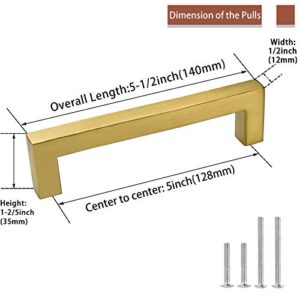 goldenwarm 5 Inch Gold Cabinet Pulls 10 Pack Brushed Brass - LSJ12GD128 Gold Cabinet Handles Square Brushed Gold Kitchen Hardware Pulls for Dresser Drawers