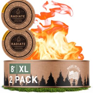 radiate 2 pack xl 8" portable campfire as seen on shark tank - up to 5 hours of burn time - reusable travel fire pit for camping, patios and beach days - great alternative to a real fire - made in usa