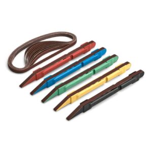 5 piece sanding detailer set with 2 extra replacement belts per stick, 5 grits 120, 240, 320, 400 & 500 grit made in the usa for sanding wood, metal & plastics, long life sanding belts