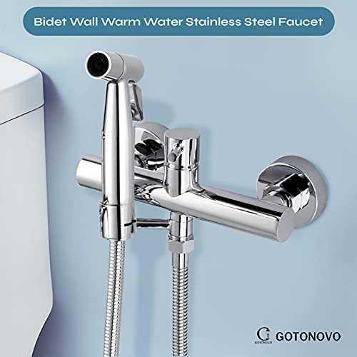 Bidet Wall Warm Water Stainless Steel Faucet Sprayer Attachment for Toilet Mixed Bidet Faucet with Hot and Cold Water Single Handle Wall Mount Bidet Sprayer