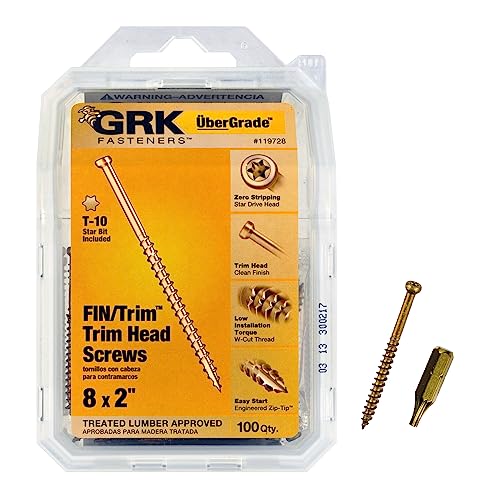 GRK 119728#8 x 2" FIN/TRIM™ FINISHING TRIM HEAD SCREWS 100 Count