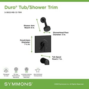 Symmons S-3602-MB-1.5-TRM Duro Single Handle 1-Spray Tub and Shower Faucet Trim in Matte Black - 1.5 GPM (Valve Not Included)