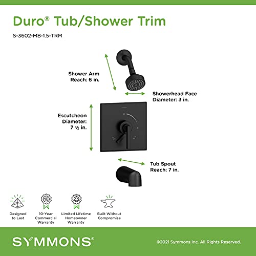 Symmons S-3602-MB-1.5-TRM Duro Single Handle 1-Spray Tub and Shower Faucet Trim in Matte Black - 1.5 GPM (Valve Not Included)