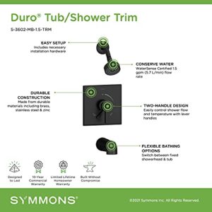 Symmons S-3602-MB-1.5-TRM Duro Single Handle 1-Spray Tub and Shower Faucet Trim in Matte Black - 1.5 GPM (Valve Not Included)