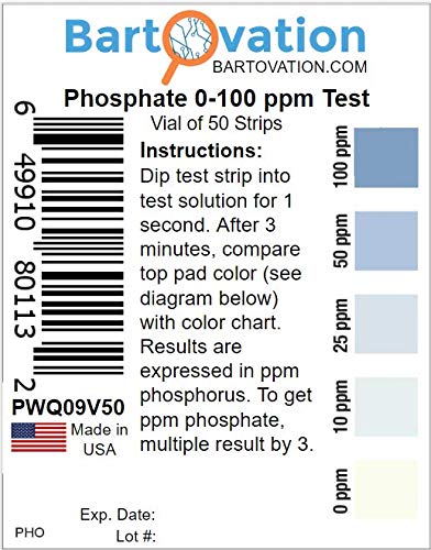 Phosphorus and Phosphate Detection Test Strips, 0-100 ppm [Vial of 50 Strips]