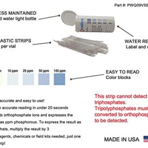 Phosphorus and Phosphate Detection Test Strips, 0-100 ppm [Vial of 50 Strips]