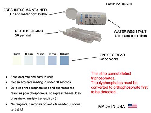 Phosphorus and Phosphate Detection Test Strips, 0-100 ppm [Vial of 50 Strips]