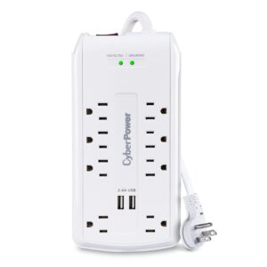 cyberpower csp806u professional surge protector, 3000j/125v, 15a, 8 outlets, 2 usb charging ports, 6 foot cord, white