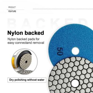 SHDIATOOL Dry Diamond Polishing Pads 4 Inch Set of 7 Pieces Plus a Rubber Backer for Granite Marble Stone