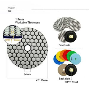 SHDIATOOL Dry Diamond Polishing Pads 4 Inch Set of 7 Pieces Plus a Rubber Backer for Granite Marble Stone