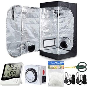 bloomgrow hydroponics 24''x24''x48'' 600d mylar indoor plant grow tent + hygrometer humidity monitor + 24 hour timer + trellis netting + bonsai shears+ hanger grow tent kit