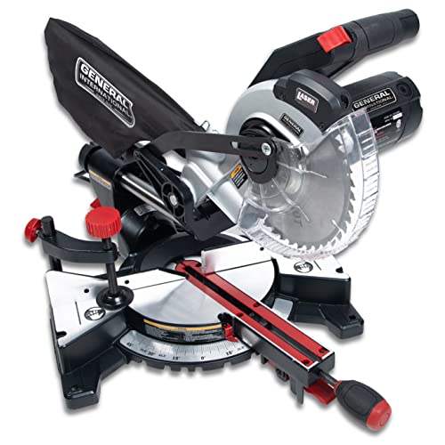 GENERAL INTERNATIONAL 7-1/4" Compound Sliding Miter Saw - 10A Dual Slide Rail Chop Saw with 0-45° Bevel & 1mW Laser Alignment System - MS3002