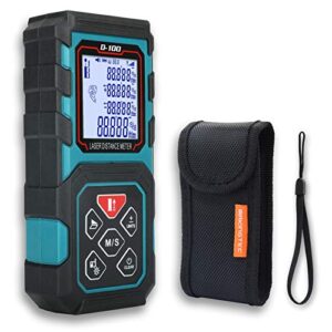 makingtec laser measure 328ft m/in/ft laser distance meter,5 measurement modes, pythagorean mode,lcd backlight display, volume, area measurement, digital laser tape measure d100 color blue