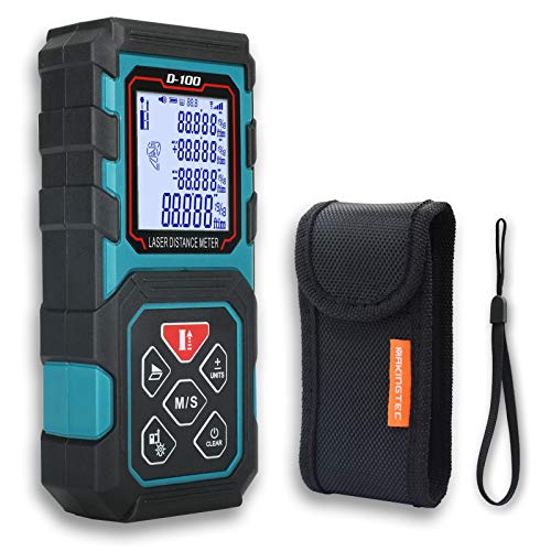 MAKINGTEC Laser Measure 328Ft M/in/Ft Laser Distance Meter,5 Measurement Modes, Pythagorean Mode,LCD Backlight Display, Volume, Area Measurement, Digital Laser Tape Measure D100 Color Blue