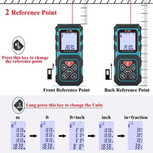 MAKINGTEC Laser Measure 328Ft M/in/Ft Laser Distance Meter,5 Measurement Modes, Pythagorean Mode,LCD Backlight Display, Volume, Area Measurement, Digital Laser Tape Measure D100 Color Blue