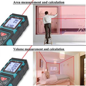 MAKINGTEC Laser Measure 328Ft M/in/Ft Laser Distance Meter,5 Measurement Modes, Pythagorean Mode,LCD Backlight Display, Volume, Area Measurement, Digital Laser Tape Measure D100 Color Blue