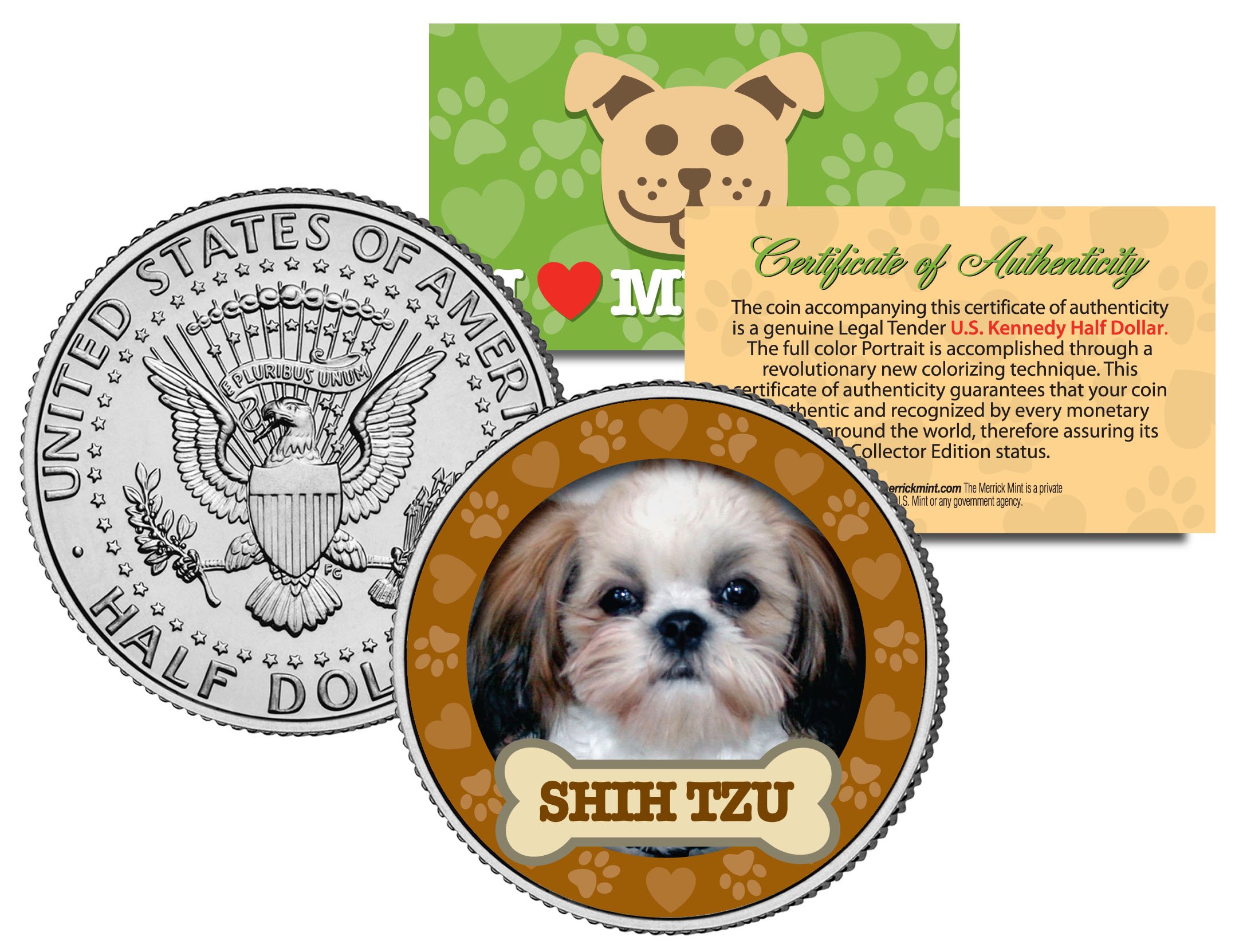 Shih TZU Dog JFK Kennedy Half Dollar US Colorized Coin