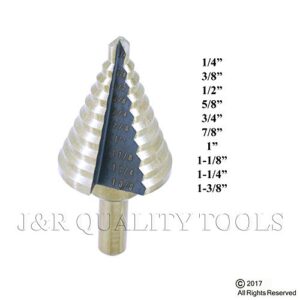 Titanium Step Drill Bit, High Speed Steel 1/4" to 1-3/8" Total 10 Step Sizes