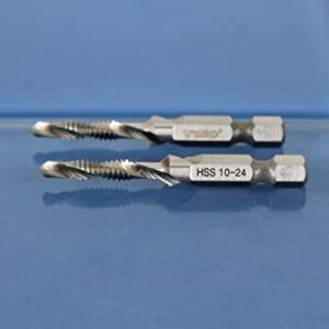 TEMO 2 pc 10-24 Combination Drill and Tap Multi Use Deburr Countersink Hex Bit