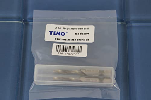 TEMO 2 pc 10-24 Combination Drill and Tap Multi Use Deburr Countersink Hex Bit