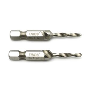 temo 2 pc 6-32 combination drill and tap multi use deburr countersink hex bit