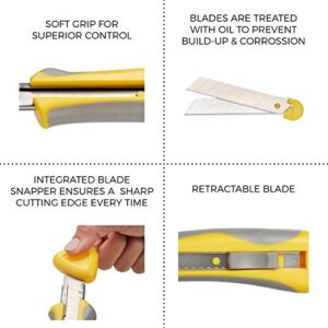 ECR4Kids Cutting Edge Ultra-Grip Retractable Utility Knife - Heavy Duty Box Cutter, Yellow