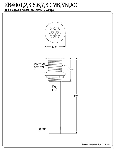 Kingston Brass KB4000MB Trims Cape Grid Drain for Vessel Sink Without Overflow, 7-13/16" Length, Matte Black