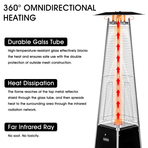 Legacy Heating Pyramid Patio Heater, 40000BTU Outdoor Patio Heater, Quartz Glass Tube Propane Heaters for Patio with Wheels, Triple Protection System, for Patio Backyard Garden Pool, Mocha