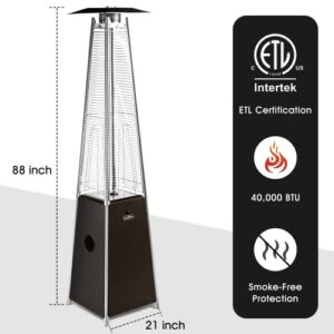 Legacy Heating Pyramid Patio Heater, 40000BTU Outdoor Patio Heater, Quartz Glass Tube Propane Heaters for Patio with Wheels, Triple Protection System, for Patio Backyard Garden Pool, Mocha