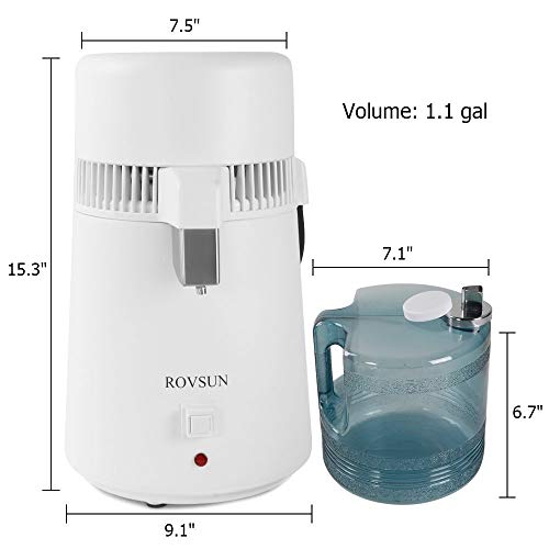 ROVSUN 1.1 Gallon/4L Water Distiller w/BPA-Free Container & All Stainless Steel Interior for Home Use, Distilled Water Machine Maker Purifier Filter Countertop, Distilling Pure Water Maker, 750W