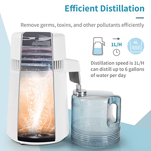 ROVSUN 1.1 Gallon/4L Water Distiller w/BPA-Free Container & All Stainless Steel Interior for Home Use, Distilled Water Machine Maker Purifier Filter Countertop, Distilling Pure Water Maker, 750W